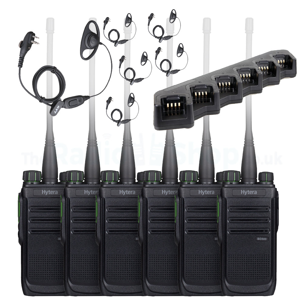 Hytera BD505 Licenced Digital Radio SIX PACK with Charger & Earpieces